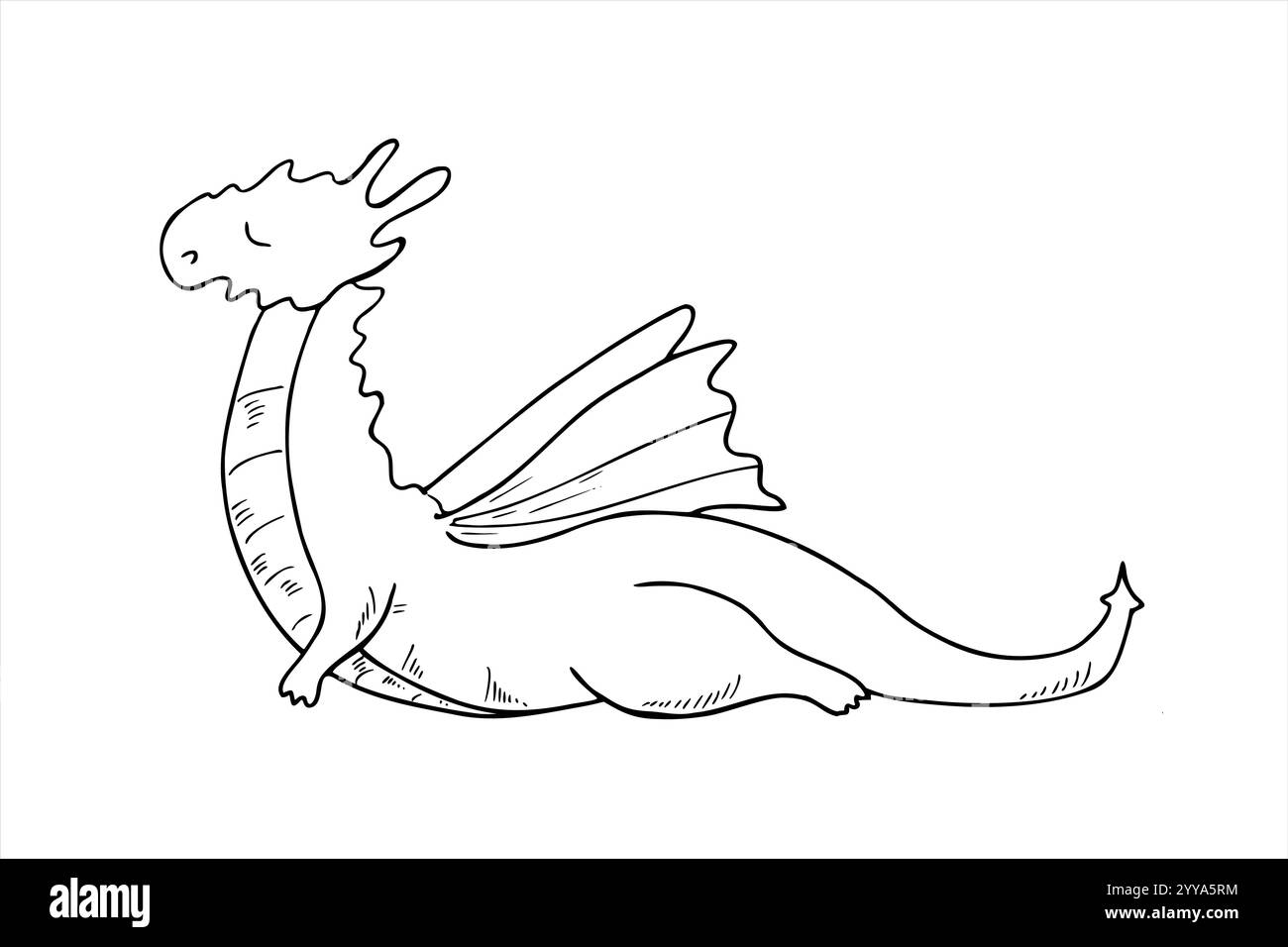 Monochrome dragon with wings doing stretching illustration painted by ...