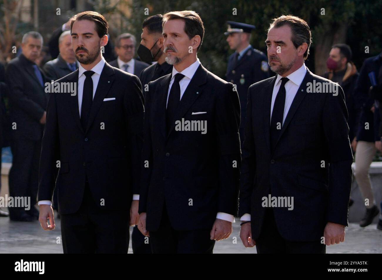 FILE - Prince Philippos, left, Prince Pavlos, center, and Prince ...
