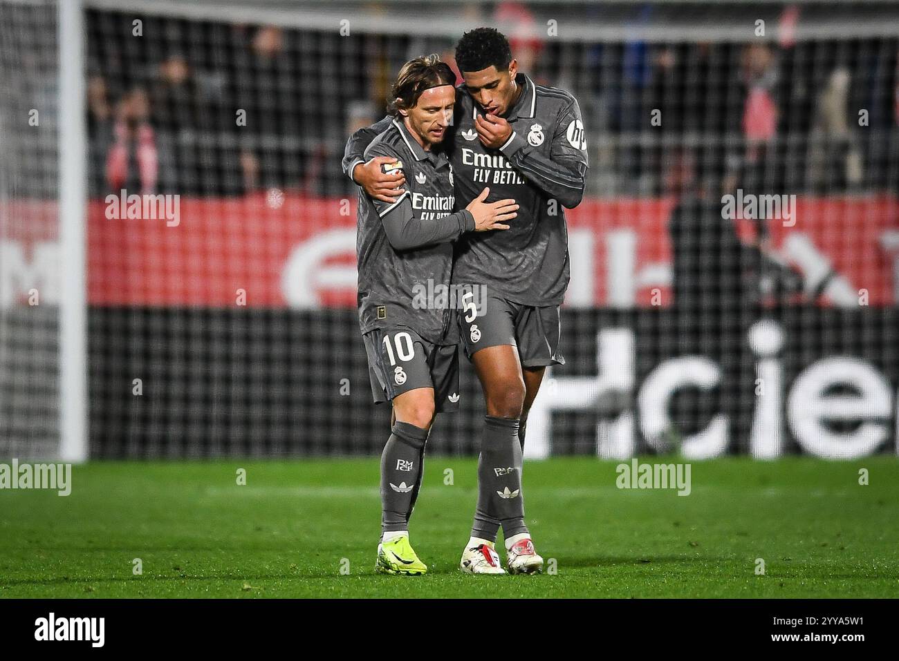 Girona, Espagne. 07th Dec, 2024. Jude BELLINGHAM of Real Madrid celebrate his goal with Luka ...