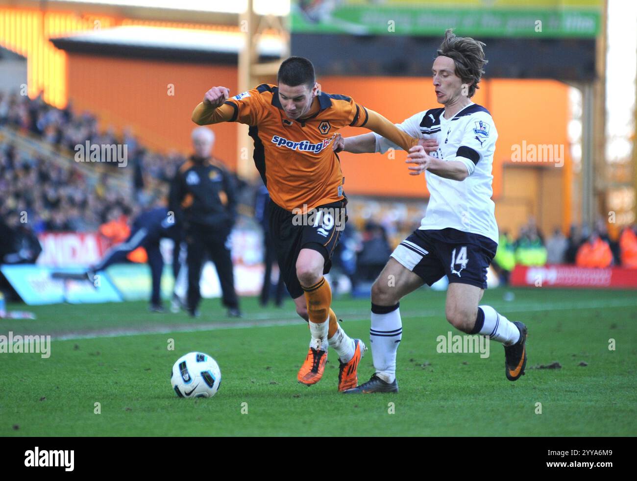 Adam Hammill of Wolves and Luka Modrić of Spurs. Barclays Premier ...