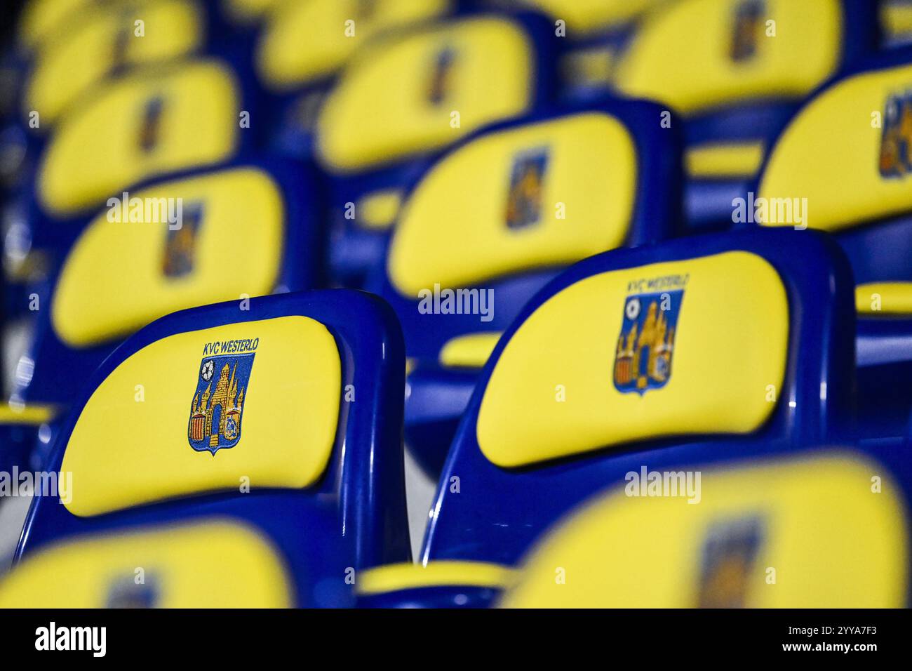 Westerlo, Belgium. 20th Dec, 2024. Westerlo's stadium seats pictured ...