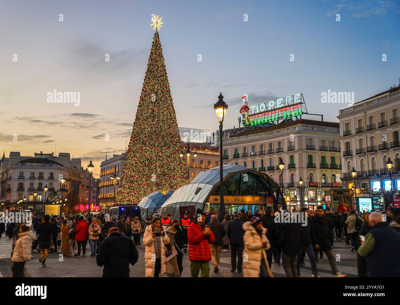 Puerta del Sol square, building with Tio Pepe González Byass Neon sign ...