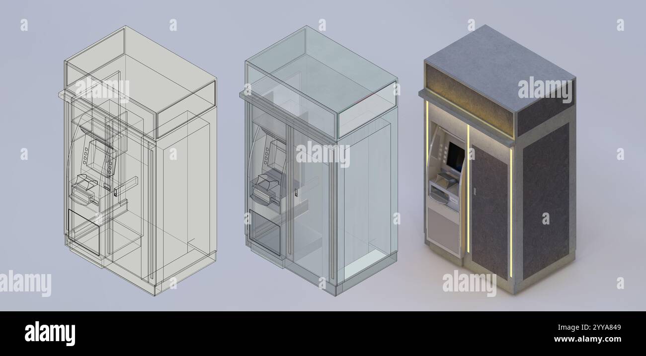 ATM Booth with Space for Ad and Profile Lighting Stock Photo - Alamy