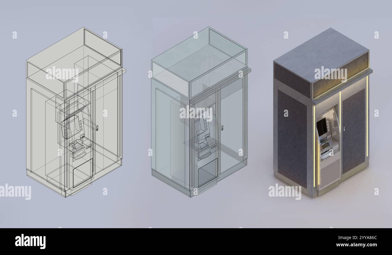 ATM Booth with Space for Ad and Profile Lighting Stock Photo - Alamy