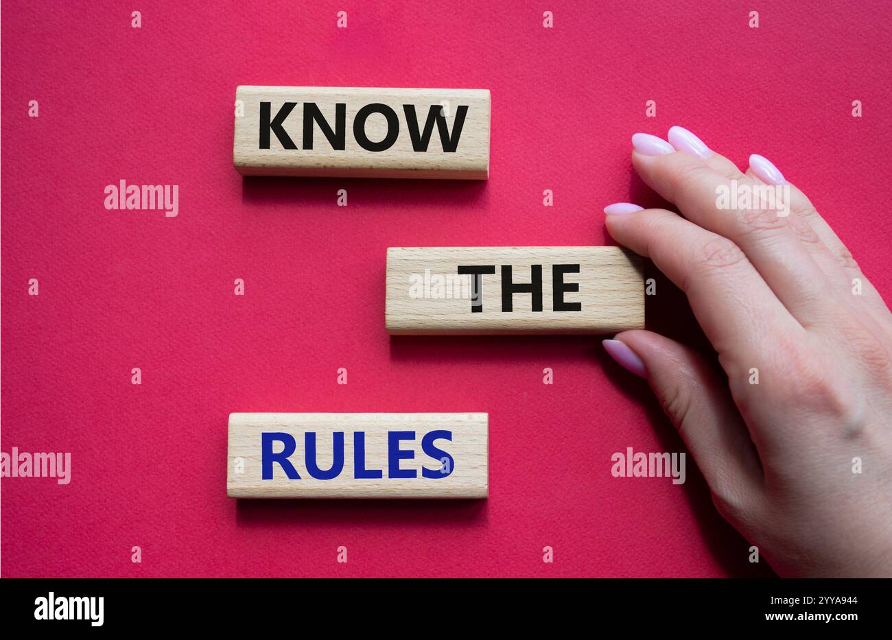 Know the rules symbol. Wooden blocks with words Know the rules ...