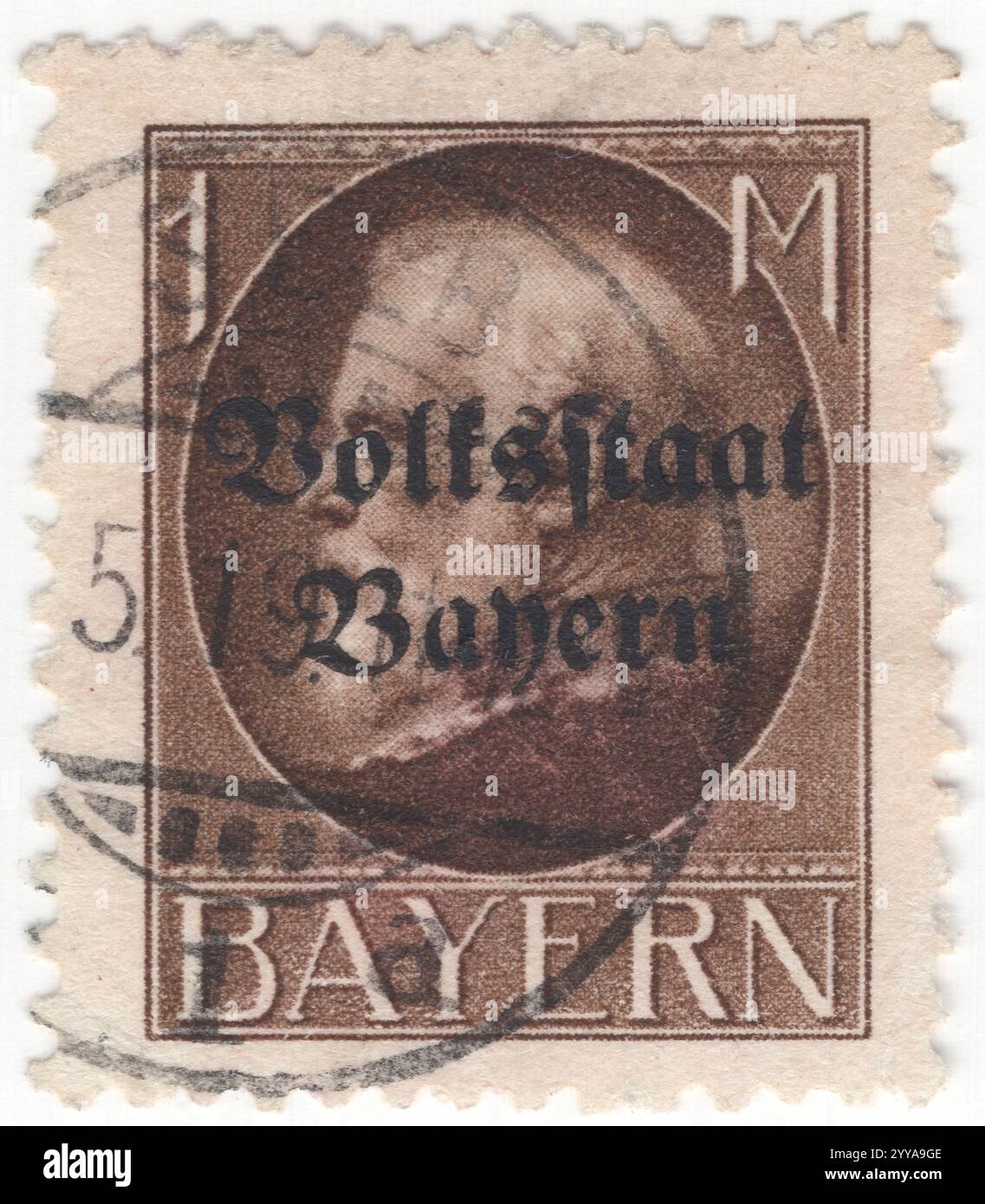 BAVARIA — 1919 March 01: 80 pfennig violet postage stamp depicting ...
