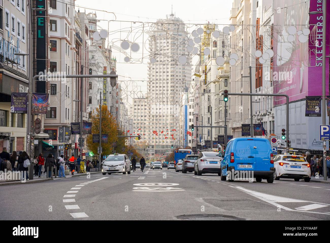 Gran Via of Madrid, main street, shopping centre of Madrid, Spain Stock ...