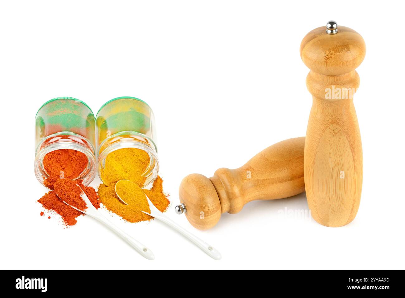 An assortment of oriental spices and seasonings spice mill isolated on ...