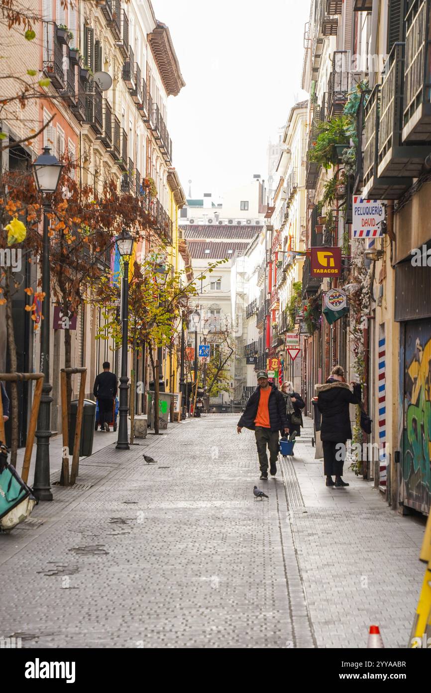 Street view, Chueca neighbourhood, historic centre of Madrid, Spain ...