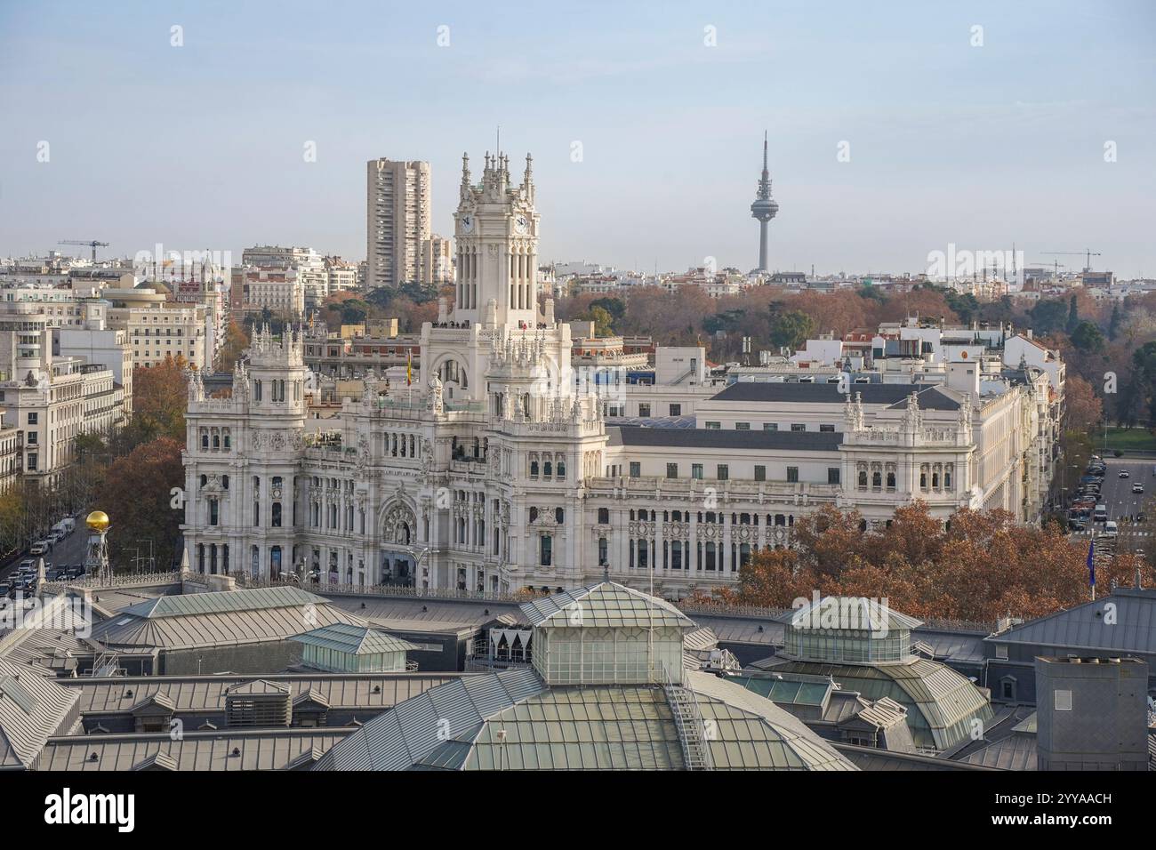 Skyline of Madrid with Cybele Palace, Palacio de Cibeles, City Council ...