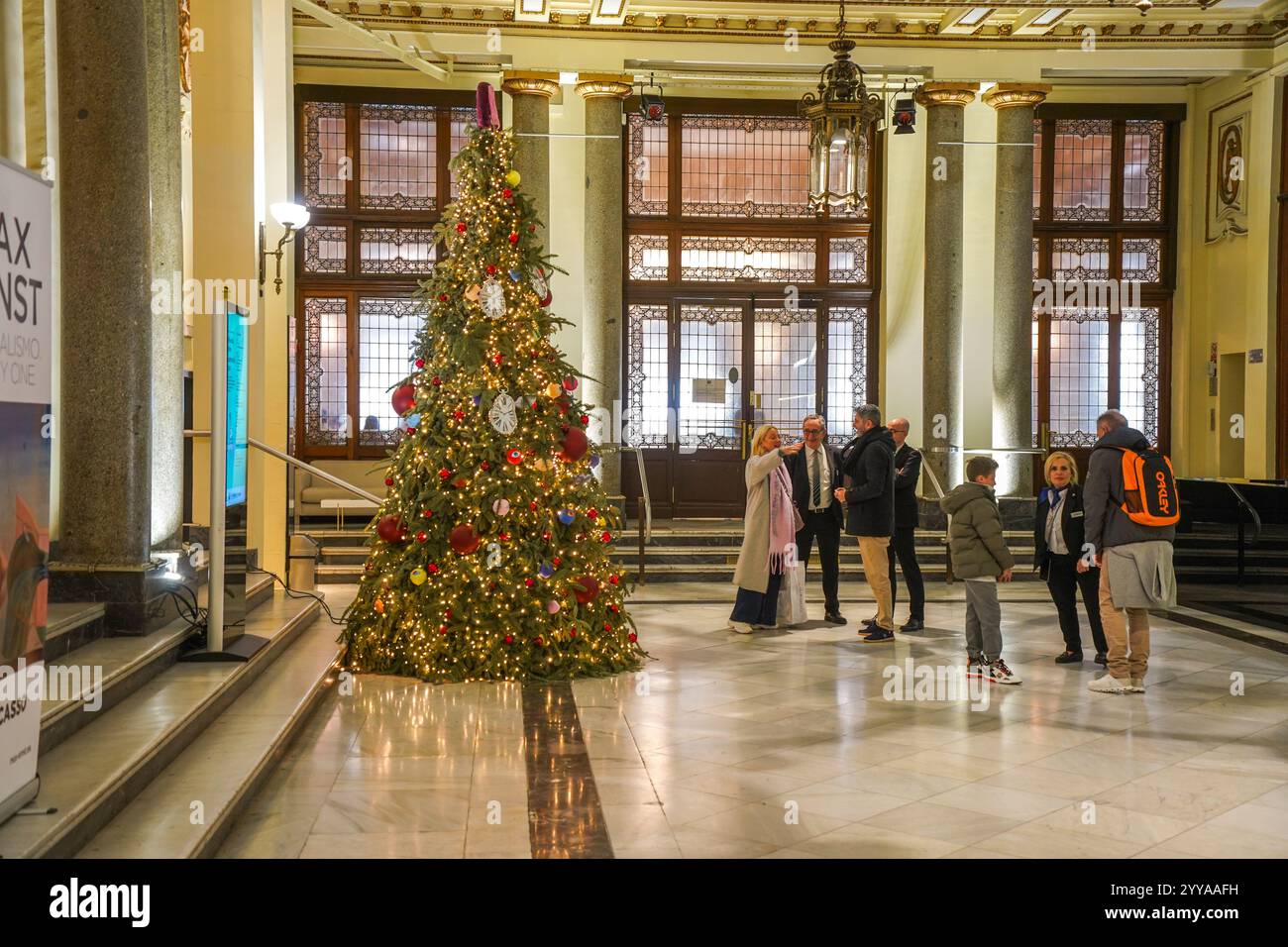 Interior Lobby of Circulo de Bellas Artes building, during Christmas ...