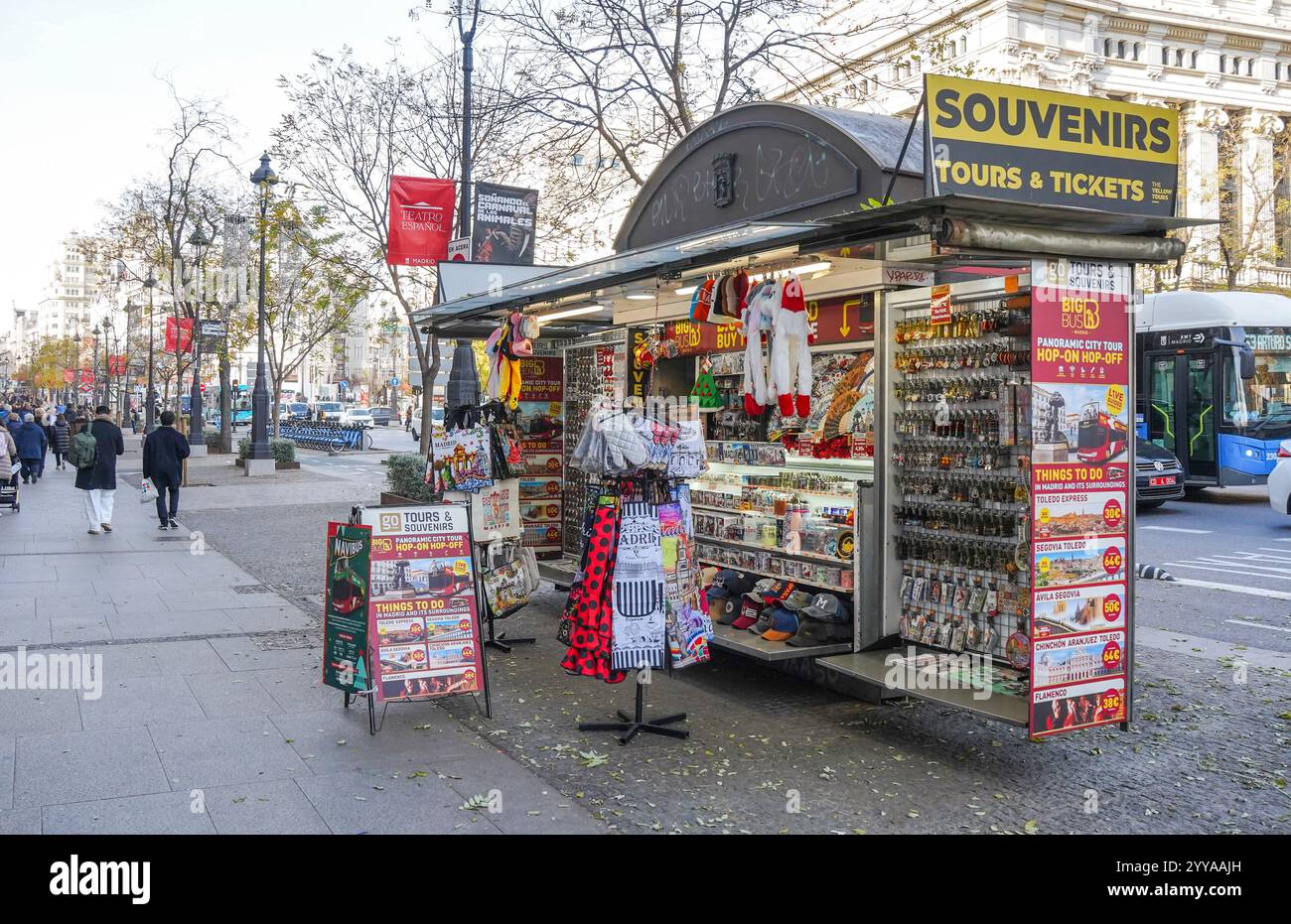Souvenir kiosk on the Gran Via, main shopping street in the City of ...