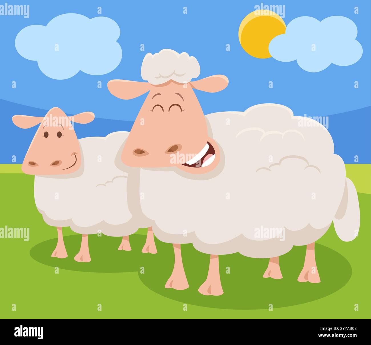 Cartoon illustration of funny sheep farm animal character with lamb ...