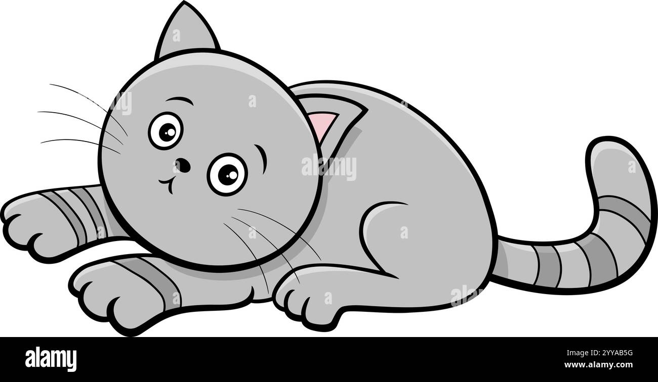 Cartoon illustration of cute gray tabby kitten animal character Stock ...