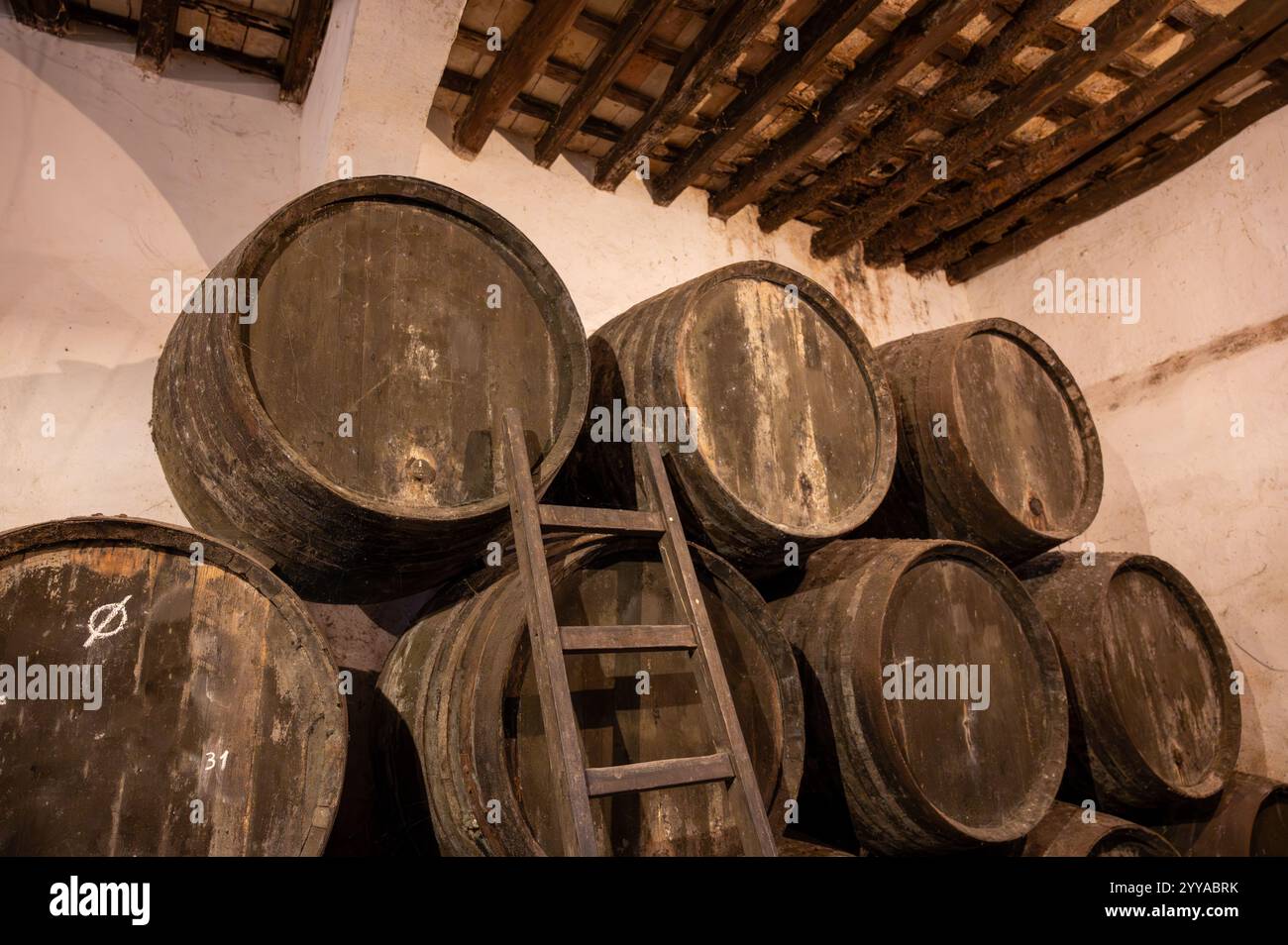 Solera systems in old Andalusian wine cellar, process for aging sherry ...