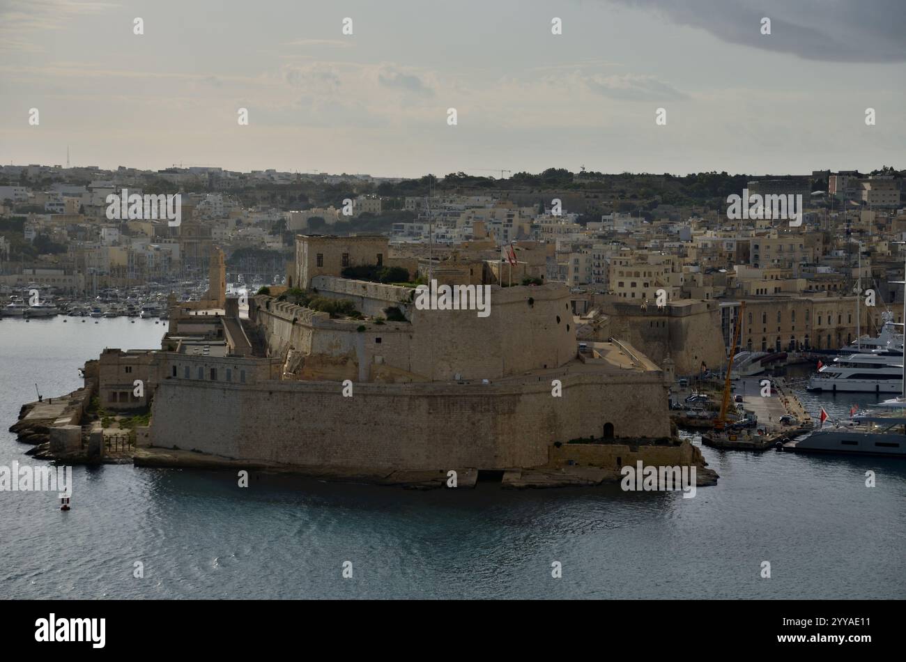 Fort St. Angelo, Birgu-Vittoriosa view from Upper Barrakka, Valletta ...