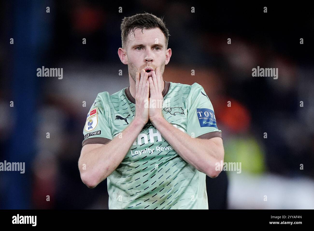 Derby County's Callum Elder reacts during the Sky Bet Championship ...