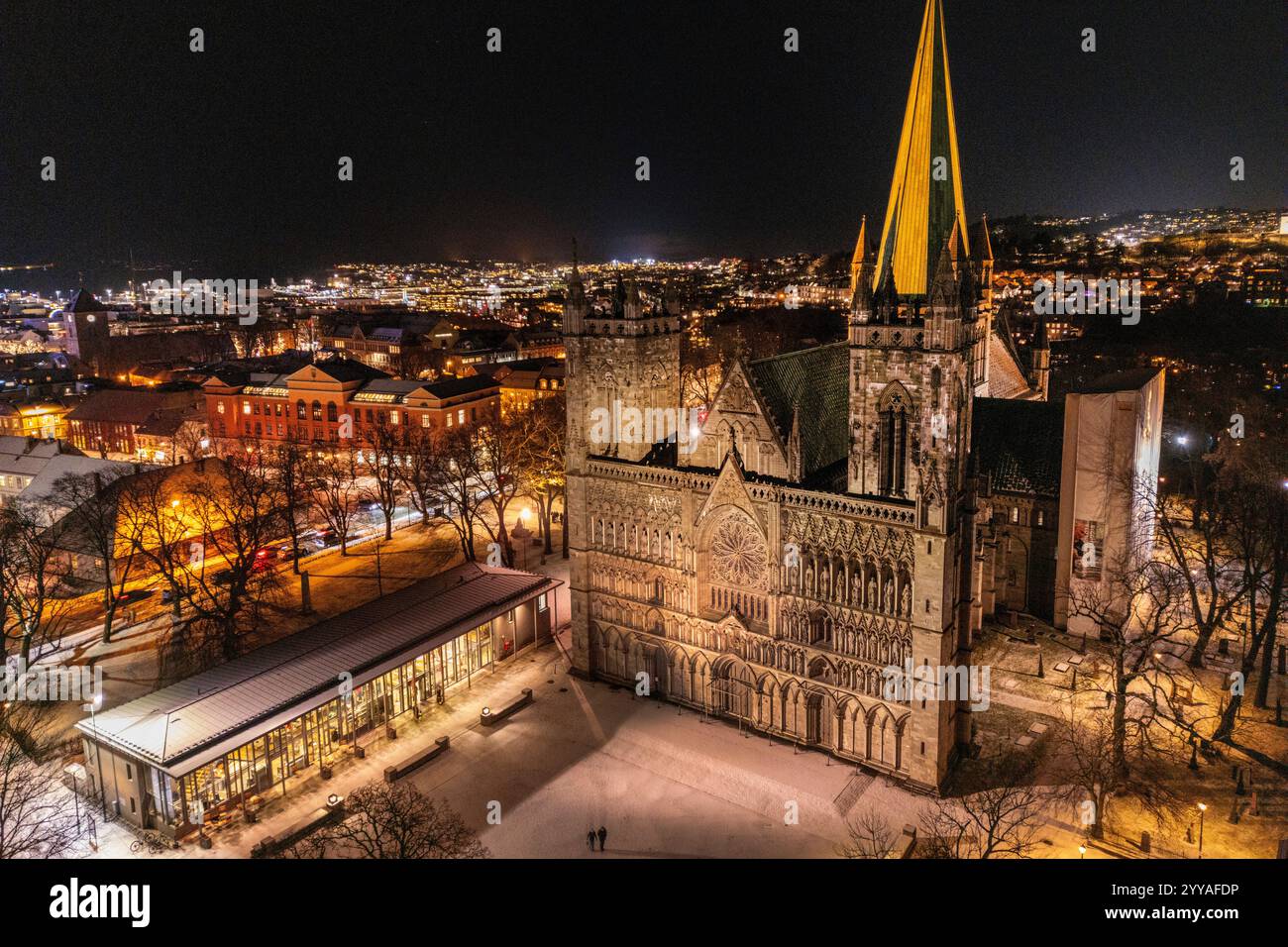Trondheim 20241220. Drone image of Nidaros Cathedral, is the tomb ...