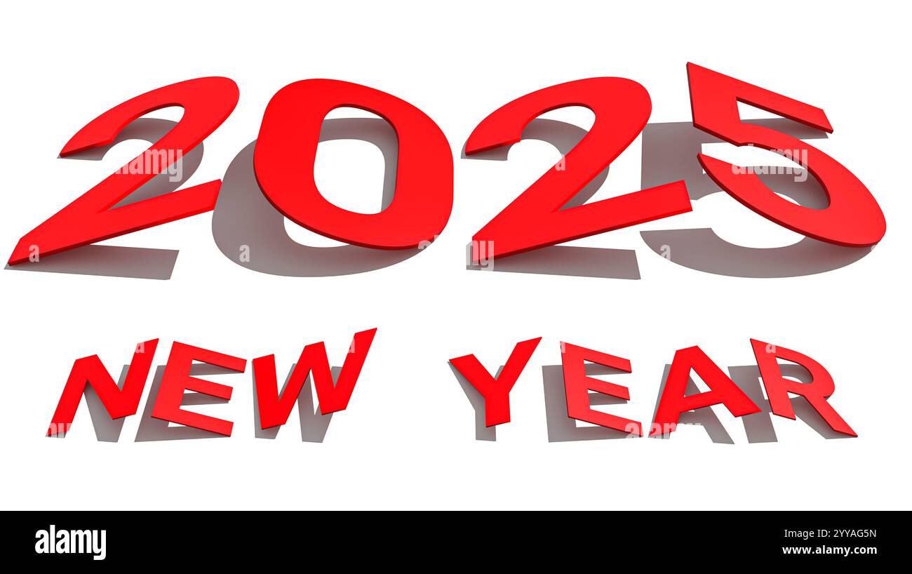 Number 2025 and NEW YEAR isolated on white. Holiday concepts in red ...