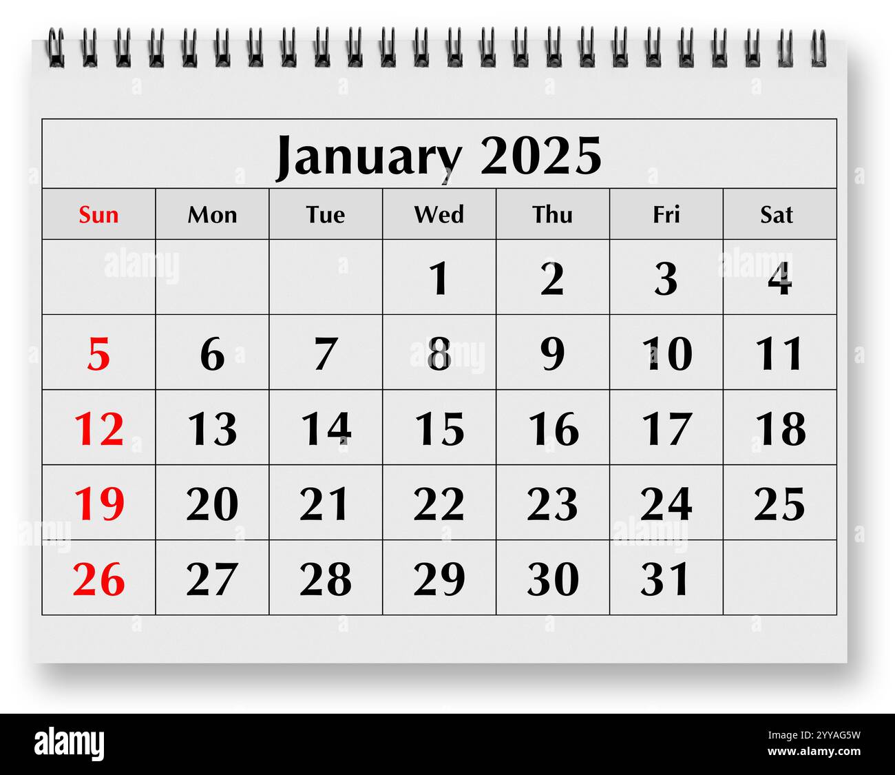 2025 calendar page Cut Out Stock Images & Pictures - Alamy