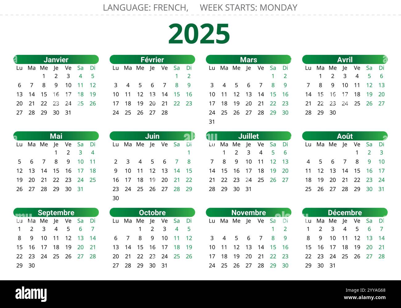 2025 french calendar. Printable, editable simple vector illustration in ...
