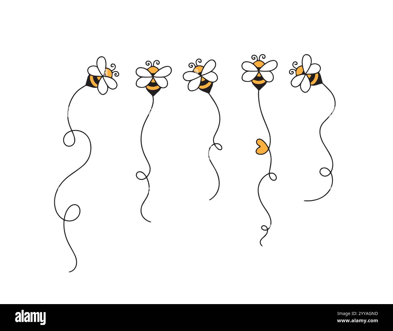 Cartoon fly bee vector illustration set. Bee trail isolated on white ...