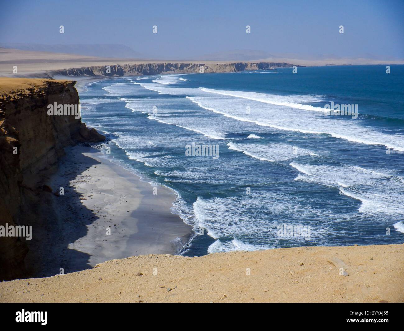 Paracas National Reserve in Peru is an arid coastline due to the frigid ...