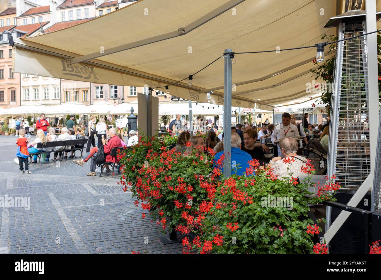 Warsaw, Poland - September 2, 2024, A restaurant in the Old Town square ...