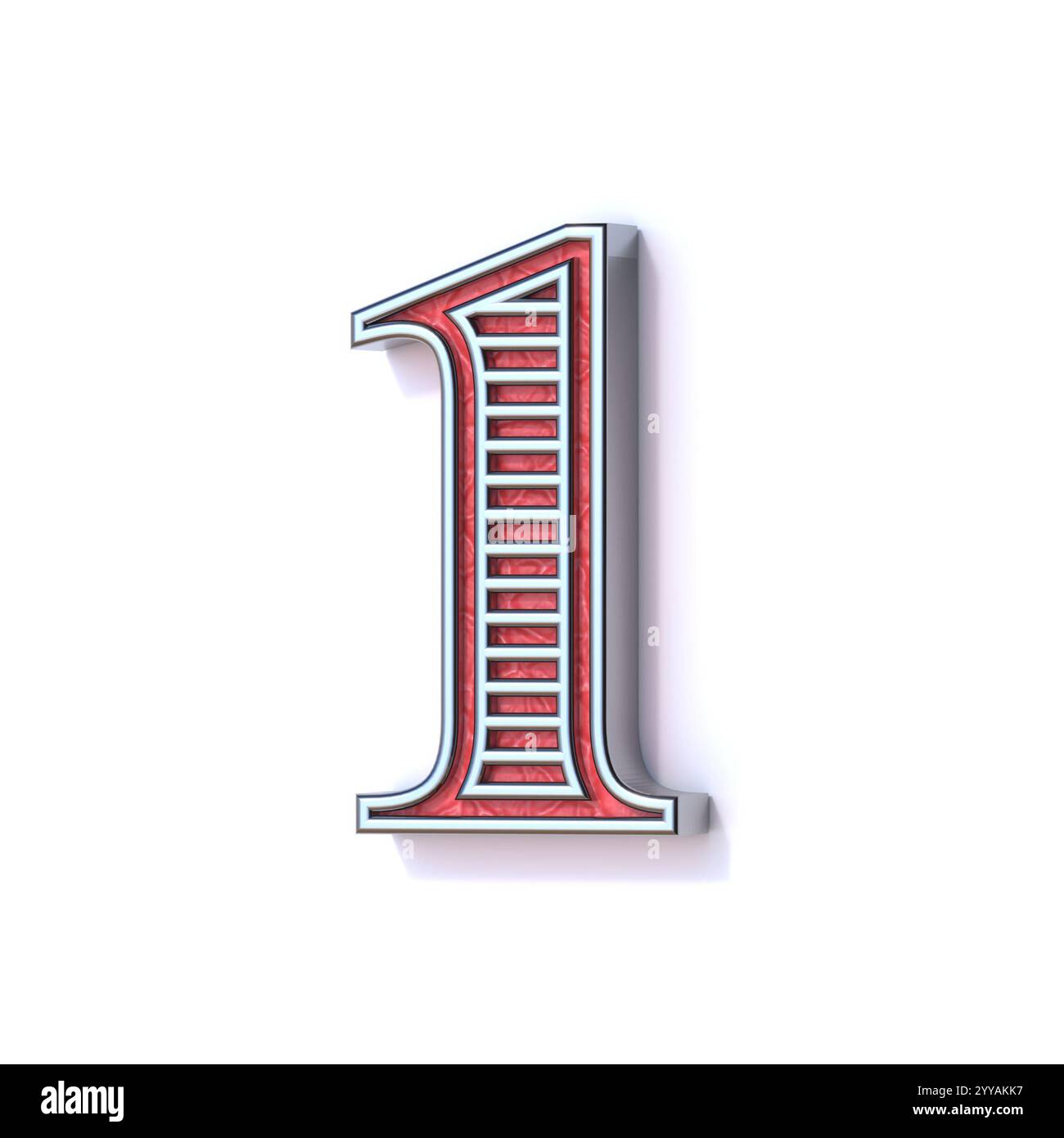 Red silver festive font Number 1 ONE 3D rendering illustration isolated ...