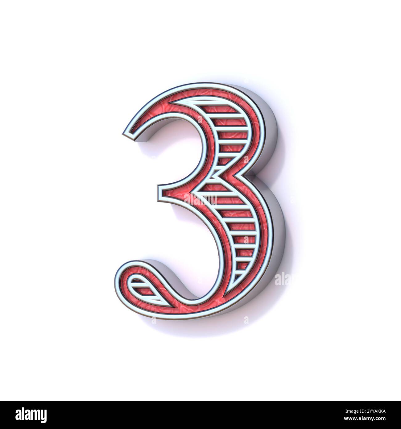 Red silver festive font Number 3 THREE 3D rendering illustration ...
