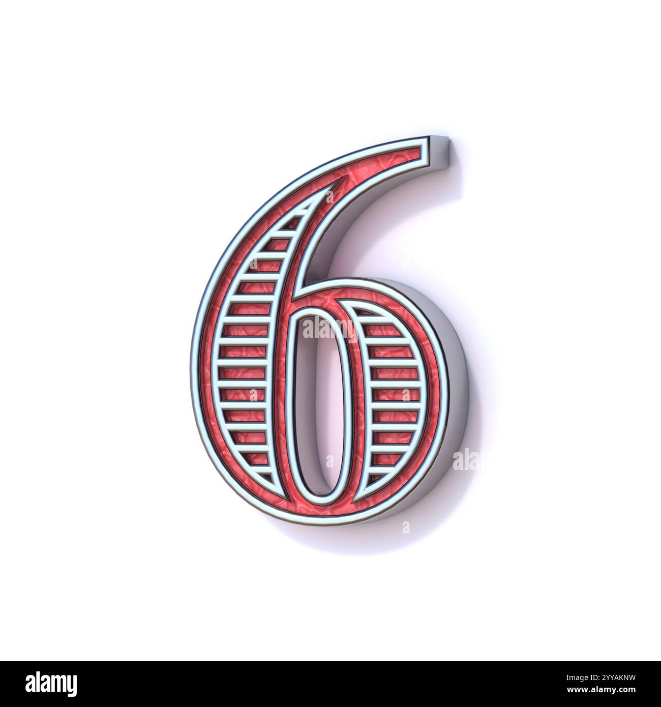 Red silver festive font Number 6 SIX 3D rendering illustration isolated ...