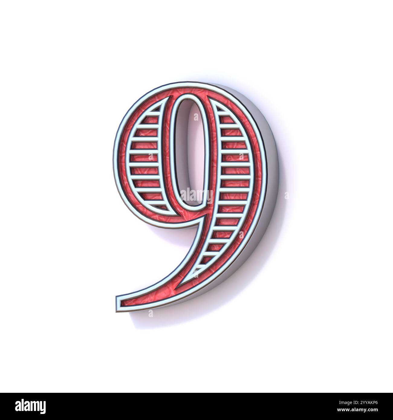 Red silver festive font Number 9 NINE 3D rendering illustration isolated on white background ...