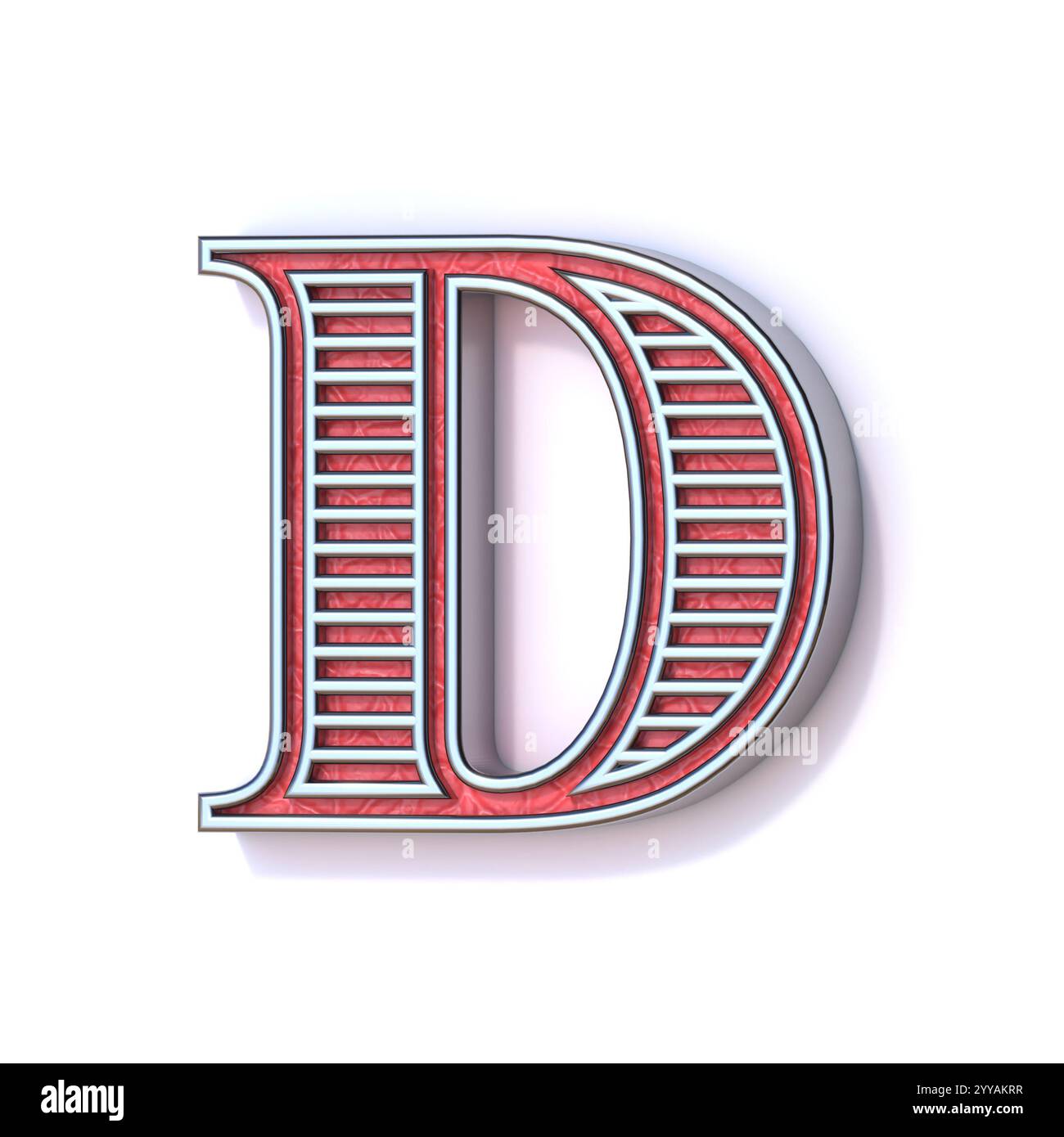 Red silver festive font Letter D 3D rendering illustration isolated on ...
