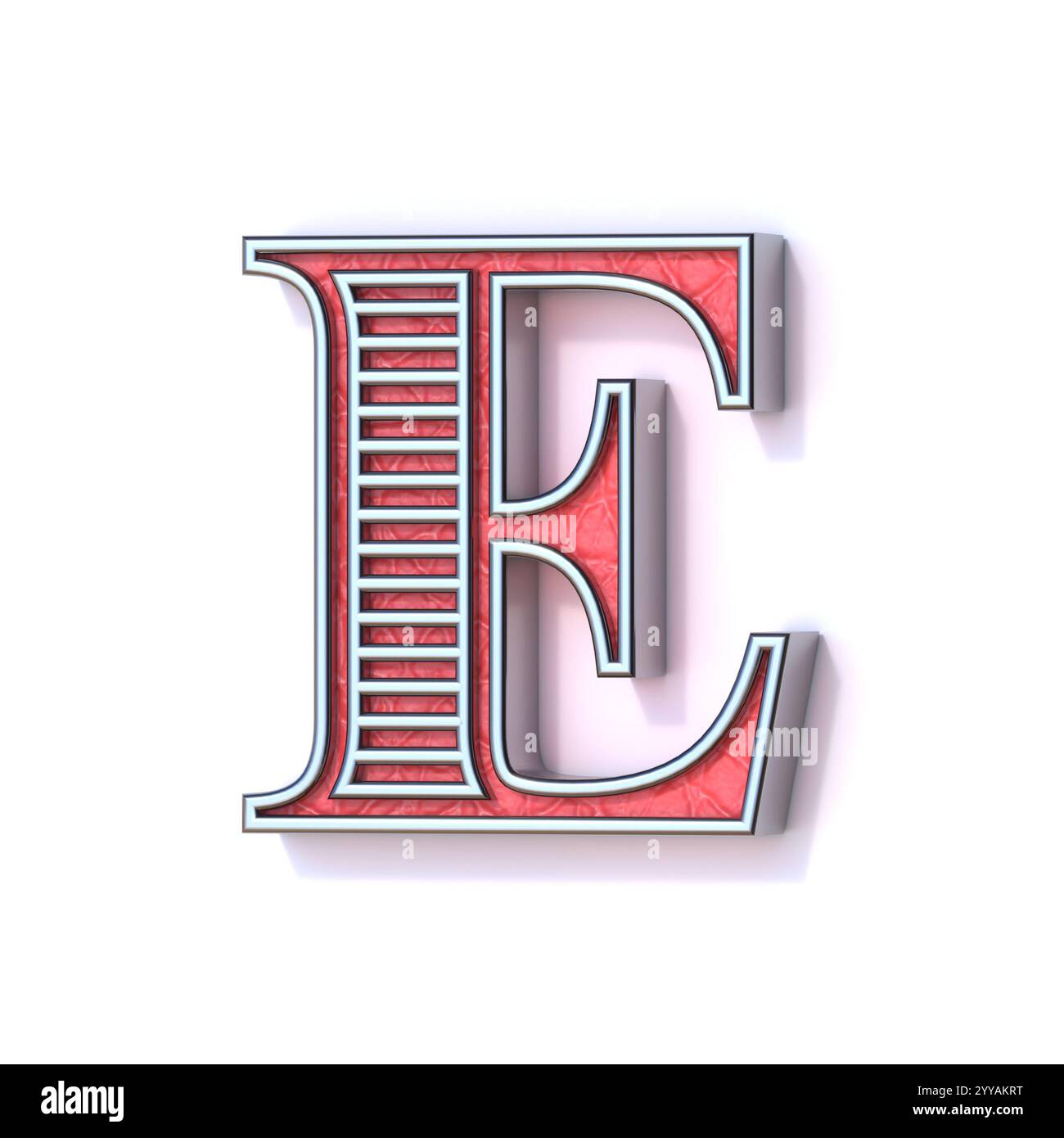 Red silver festive font Letter E 3D rendering illustration isolated on ...