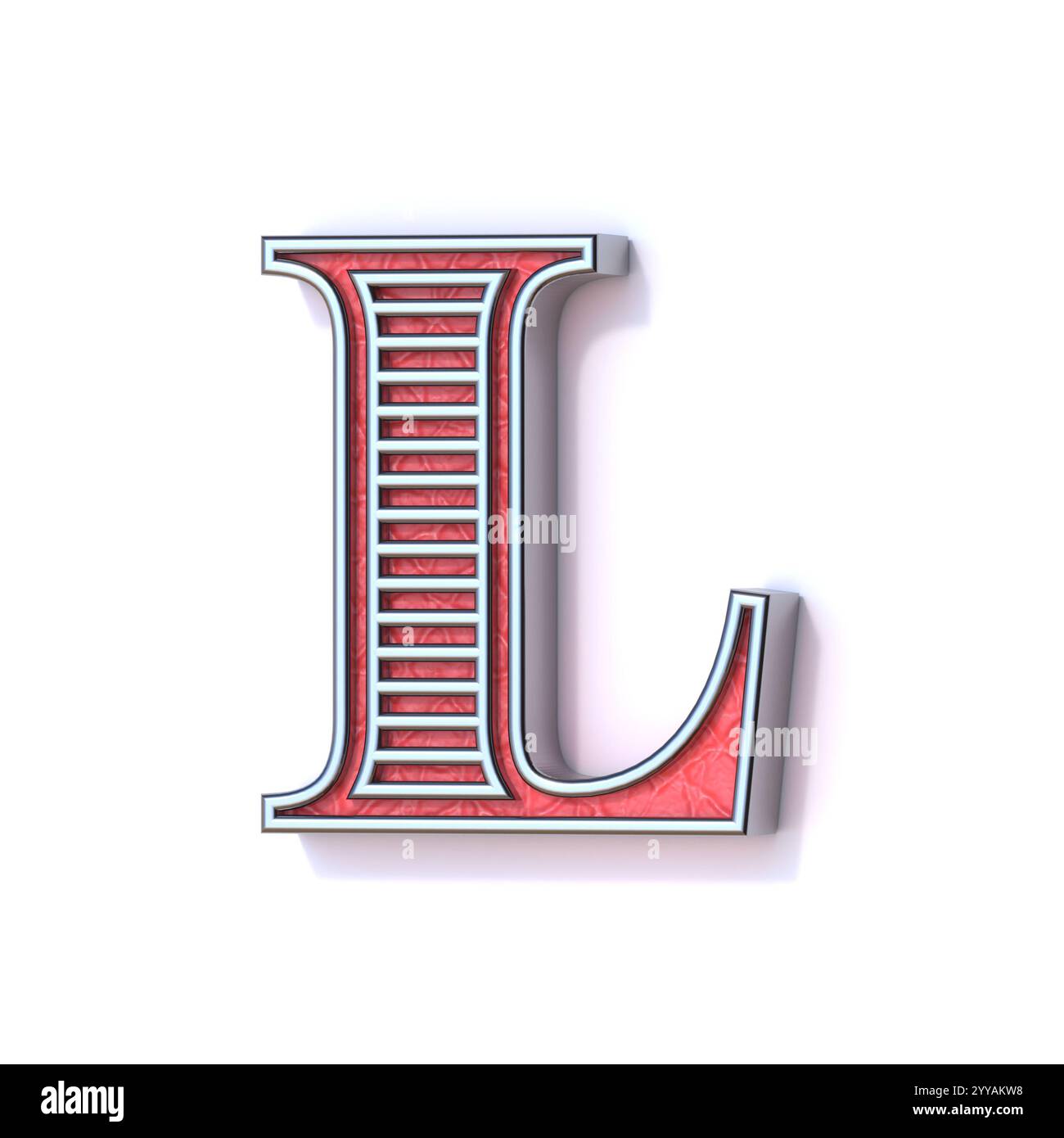 Red silver festive font Letter L 3D rendering illustration isolated on ...