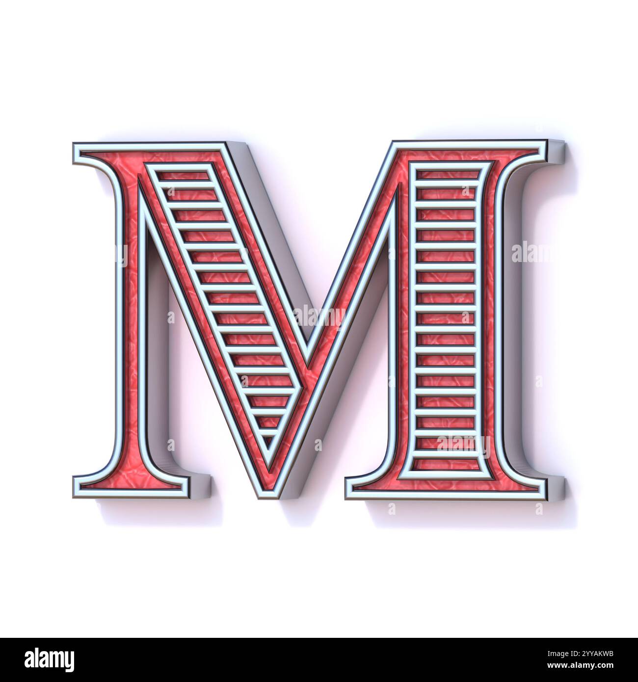 Red silver festive font Letter M 3D rendering illustration isolated on ...