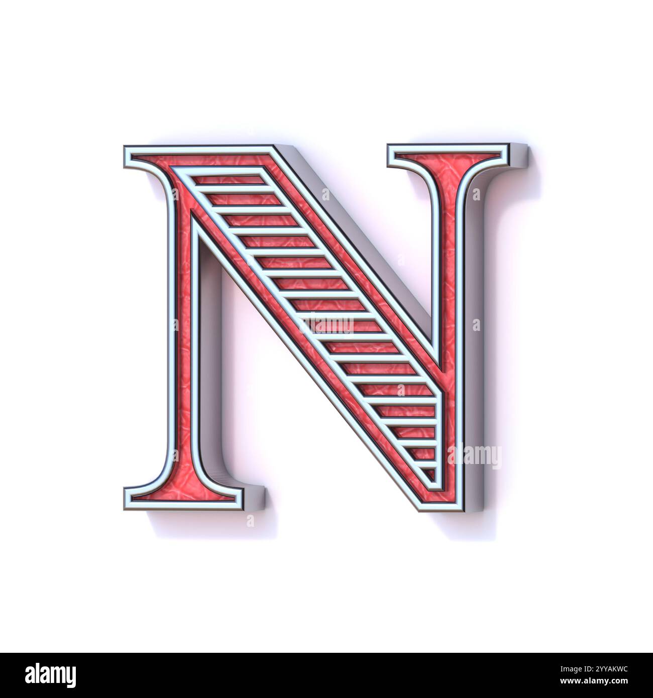 Red silver festive font Letter N 3D rendering illustration isolated on ...