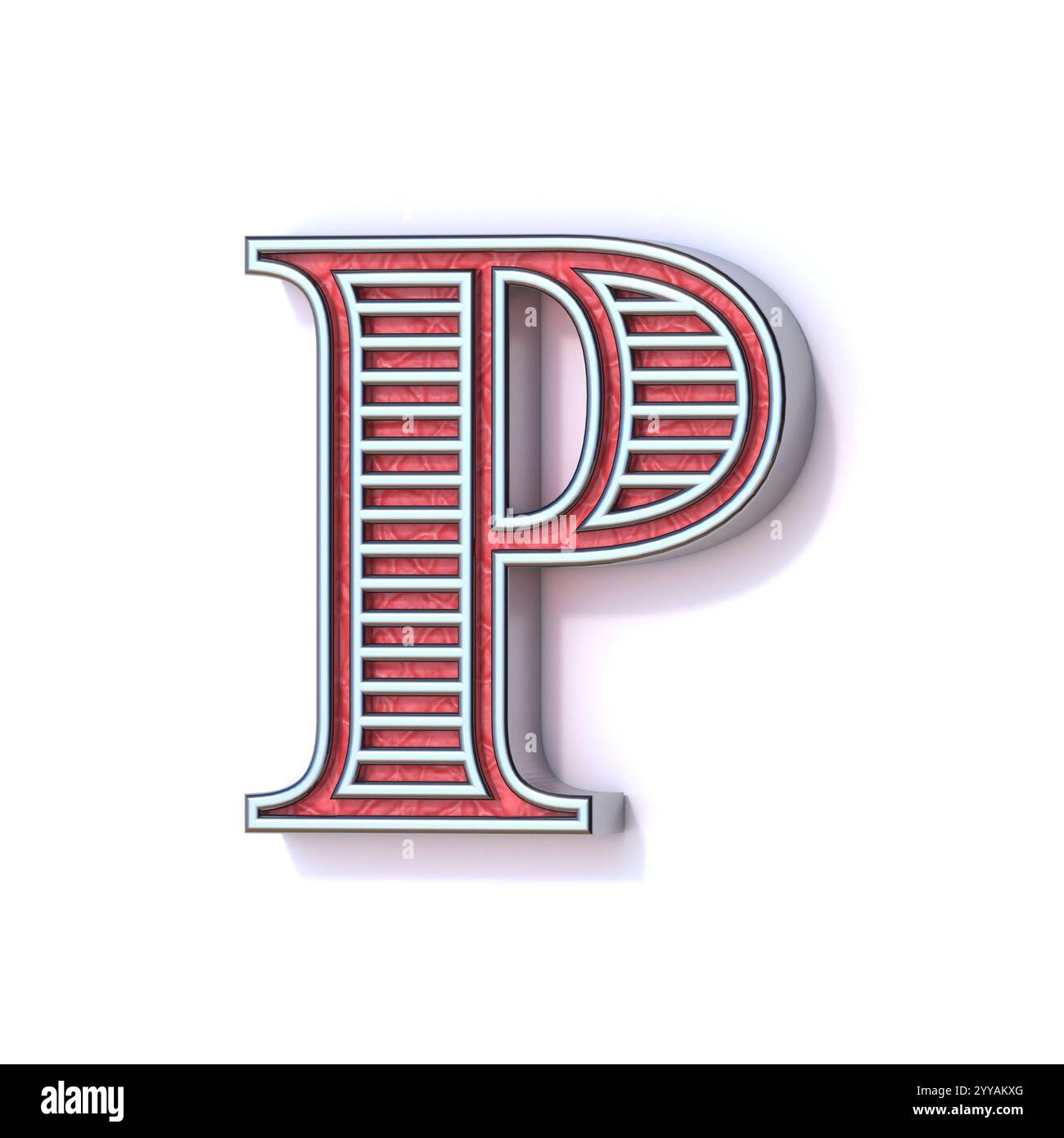 Red silver festive font Letter P 3D rendering illustration isolated on ...