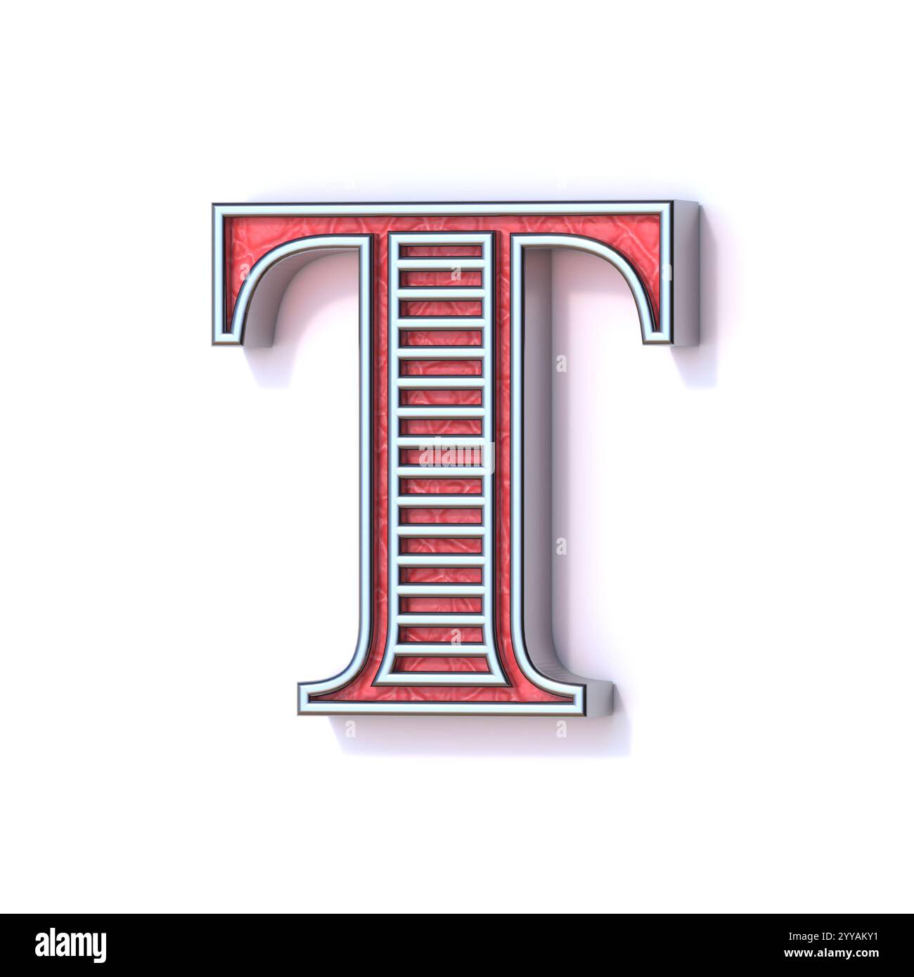 Red silver festive font Letter T 3D rendering illustration isolated on white background Stock ...