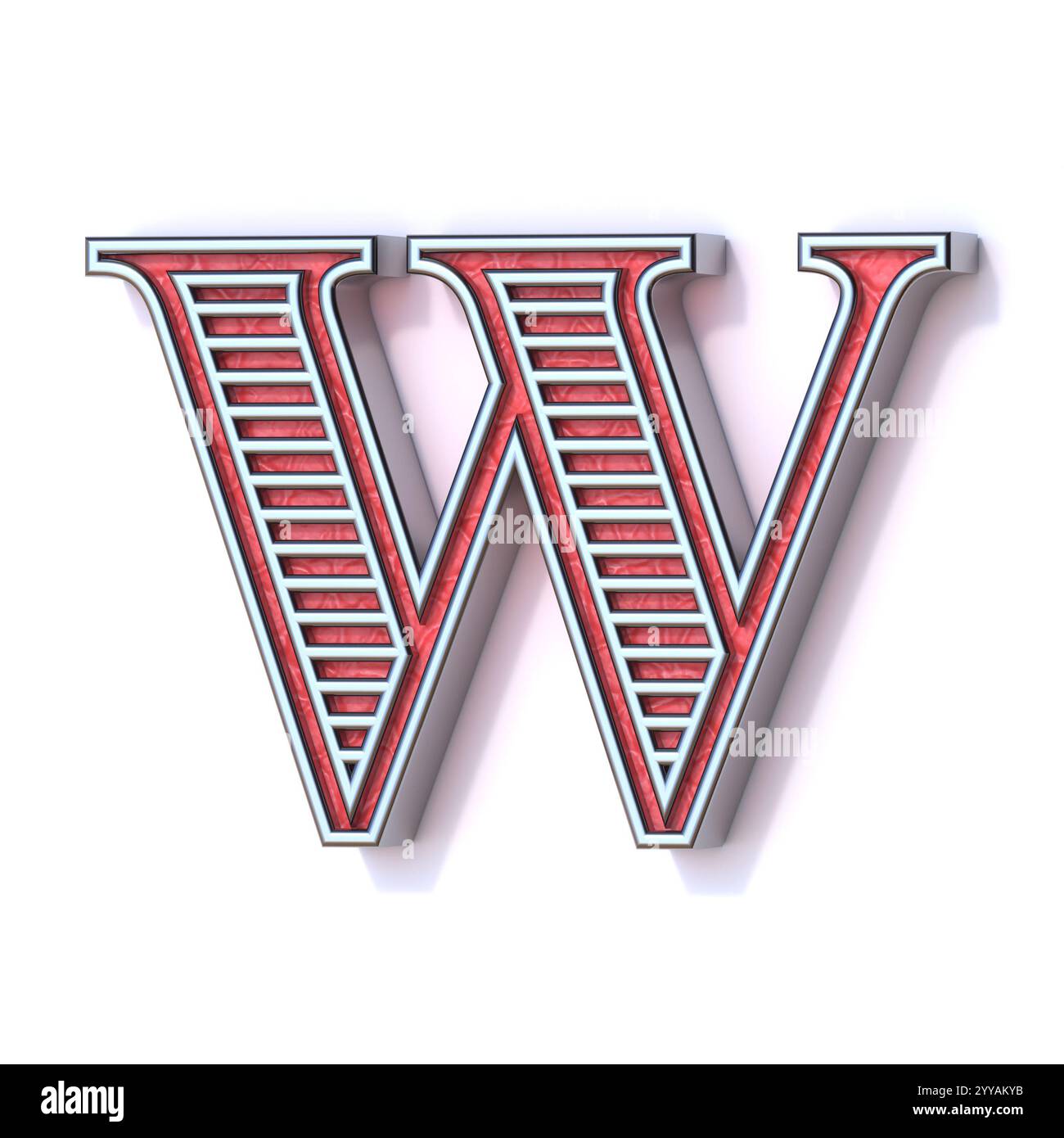 Red silver festive font Letter W 3D rendering illustration isolated on ...