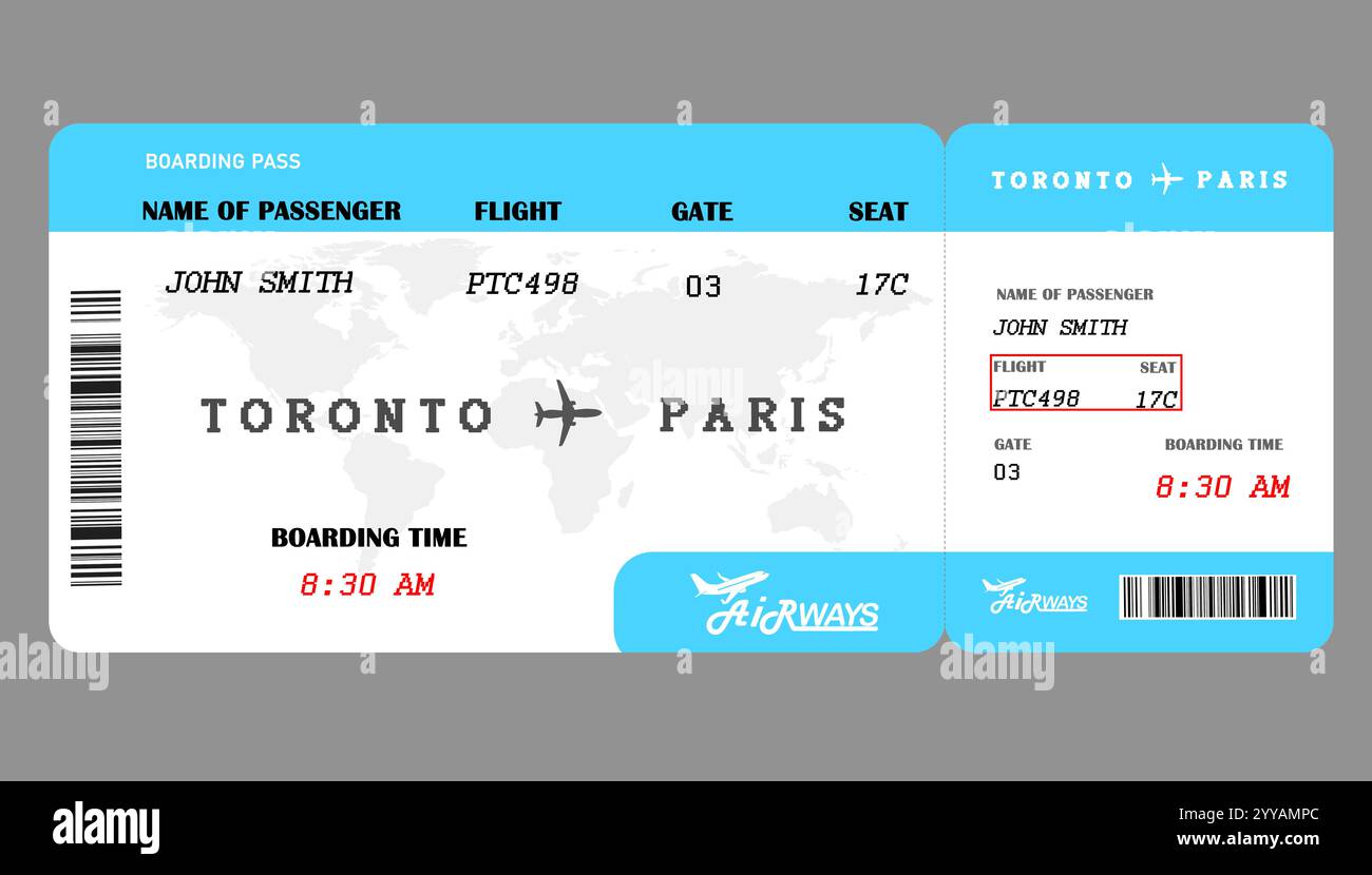 Airline ticket. Boarding pass with information on grey background Stock ...