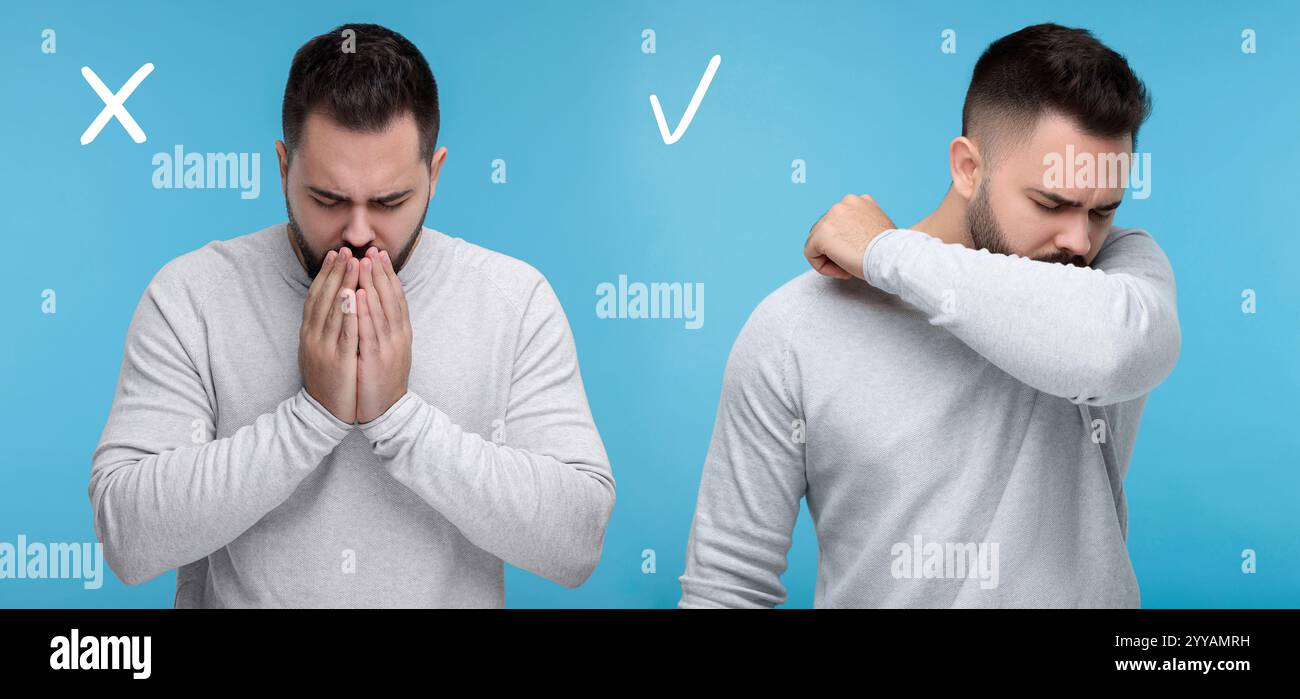 Cough etiquette, cover mouth with elbow to prevent disease spreading ...