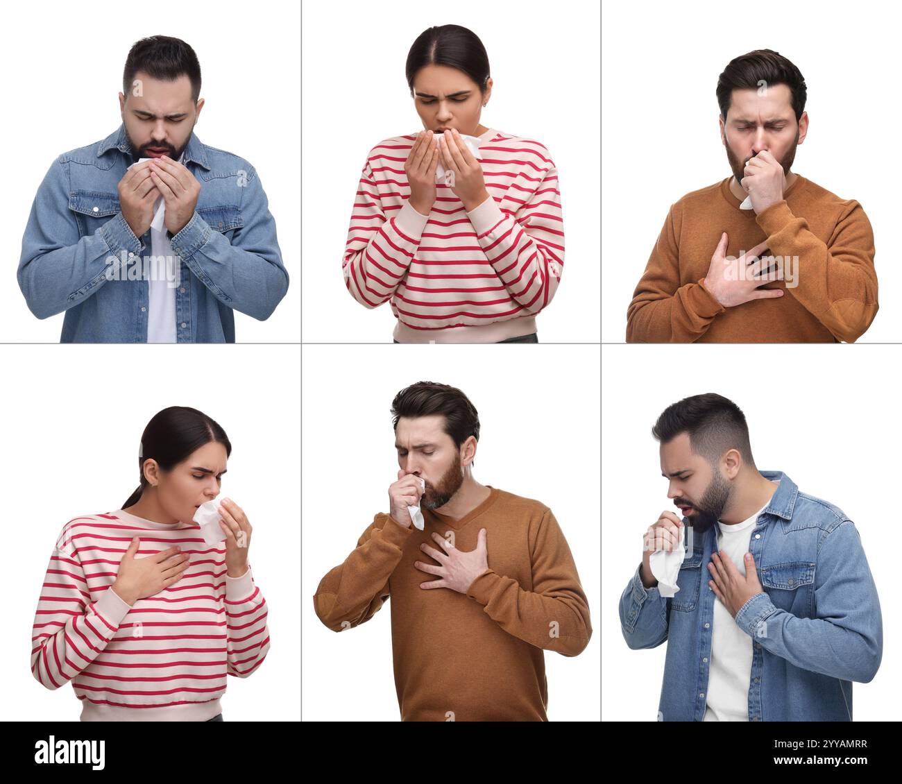 People coughing on white background. Set of portraits Stock Photo - Alamy