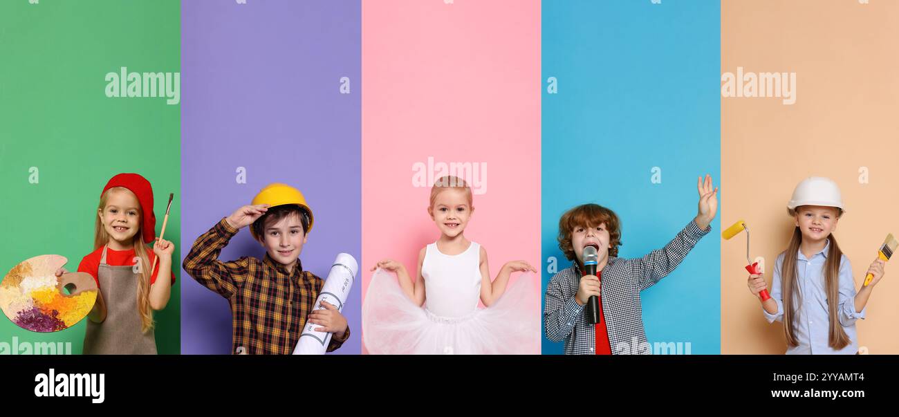 Future profession. Cute children copying people from different ...