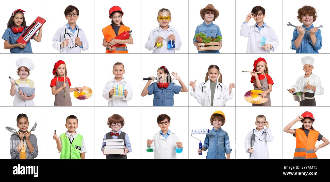 Future profession. Cute children copying people from different ...