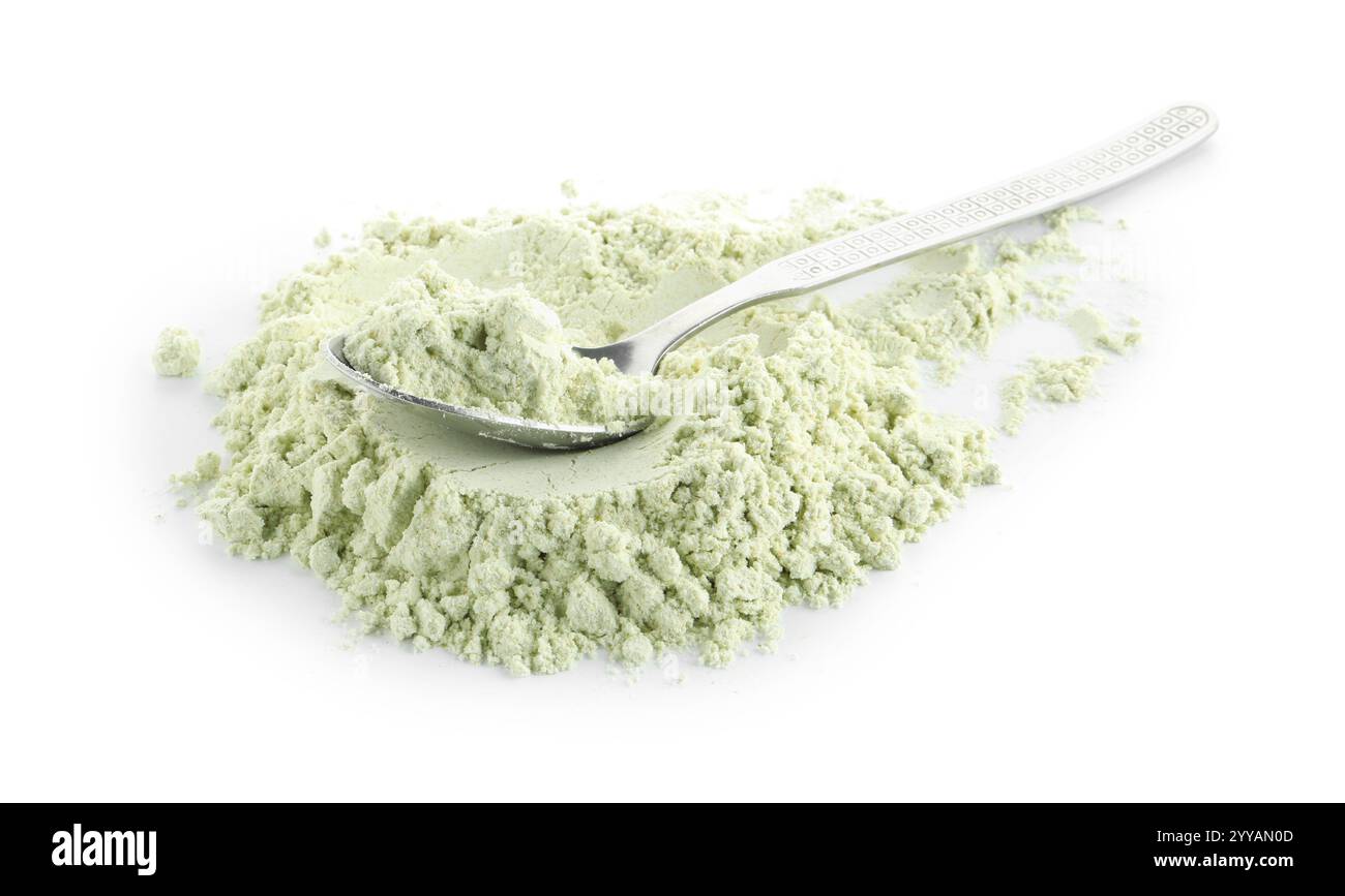Spoon and dry wasabi powder isolated on white Stock Photo - Alamy