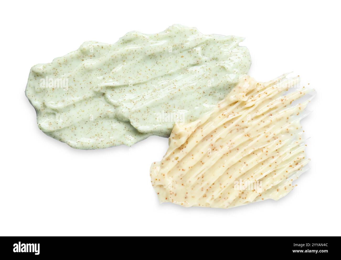 Samples of body scrubs isolated on white, top view Stock Photo - Alamy
