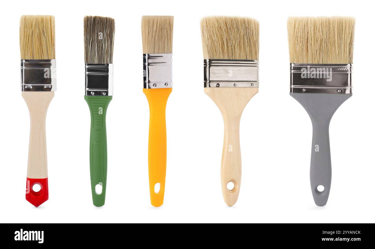 Different paint brushes isolated on white, set Stock Photo - Alamy
