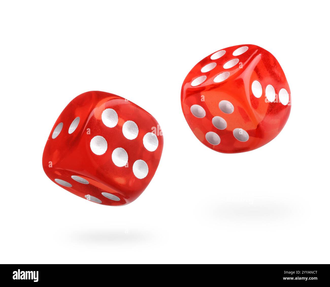 Two red dice in air on white background Stock Photo - Alamy