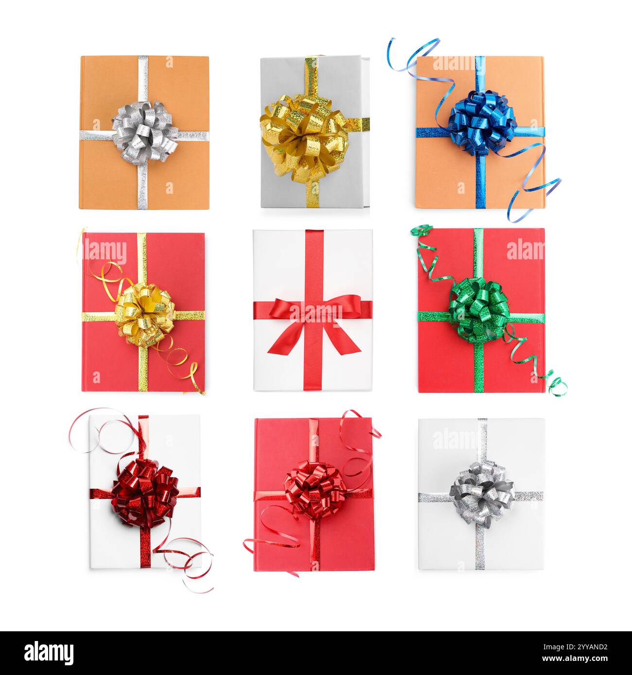 Books decorated with bows isolated on white. Nice holiday gift Stock ...